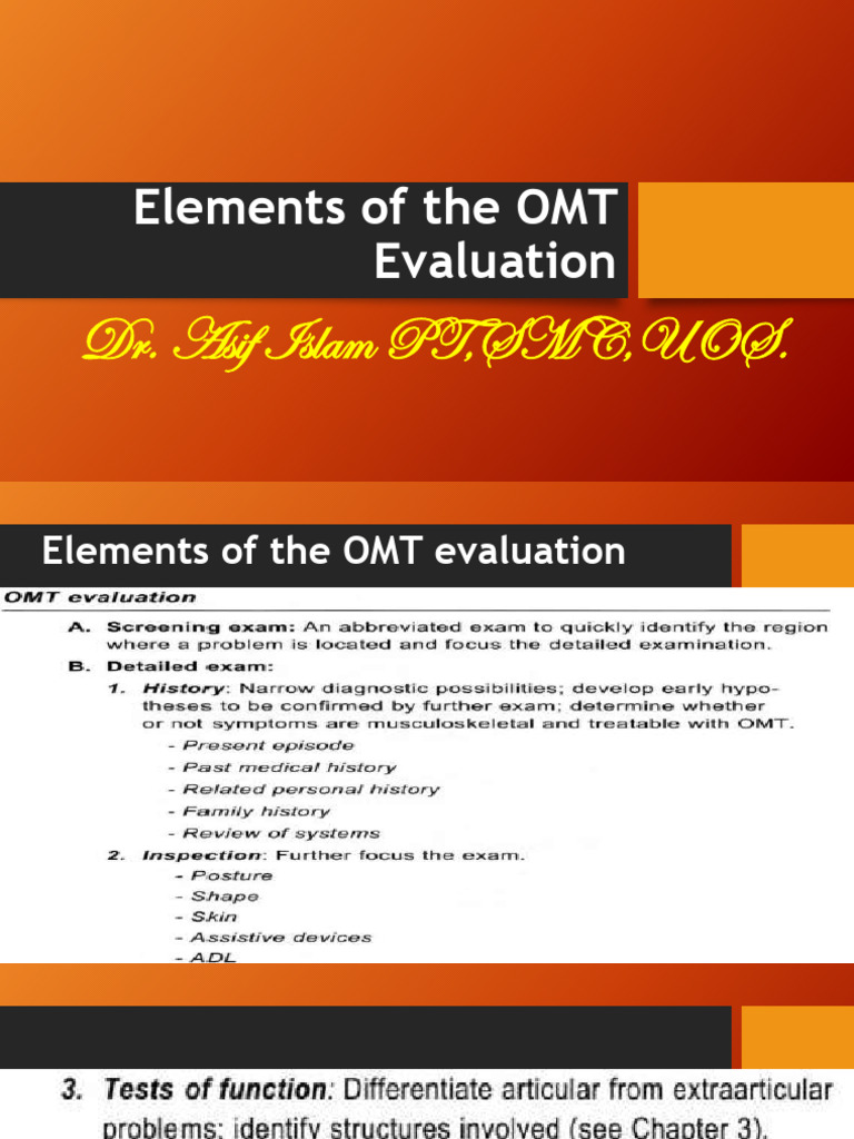 Elements of The Omt Evaluation Lect 15 | PDF | Medical Diagnosis | Physical Examination