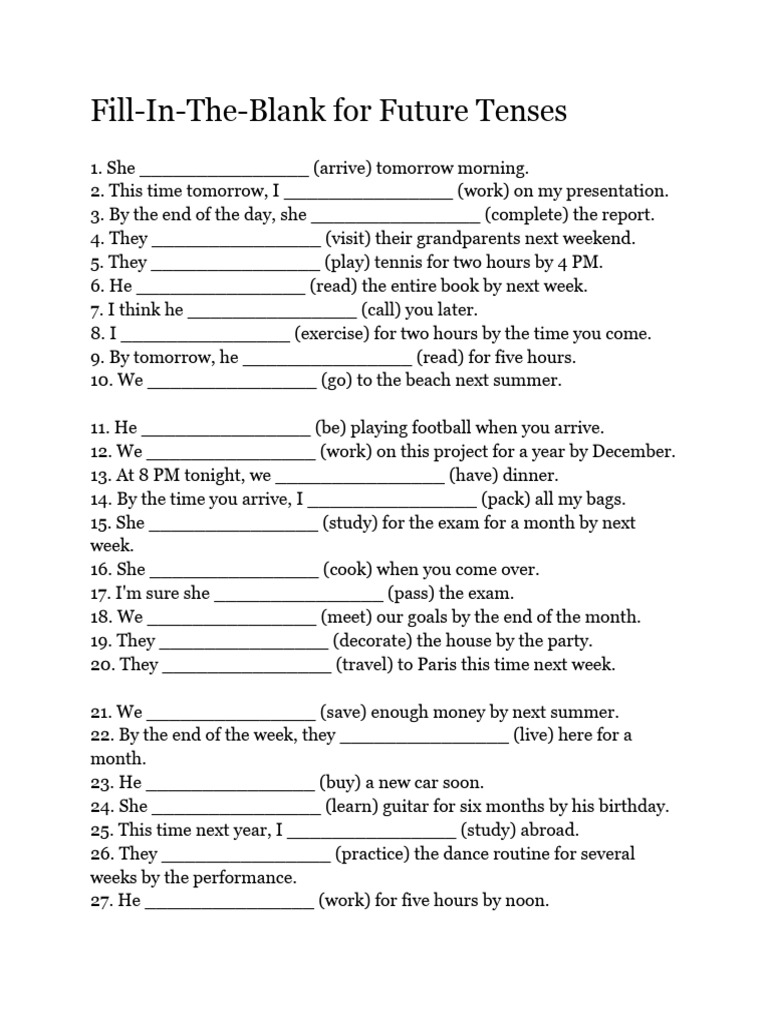 Fill in Blanks For All Future Tenses | PDF