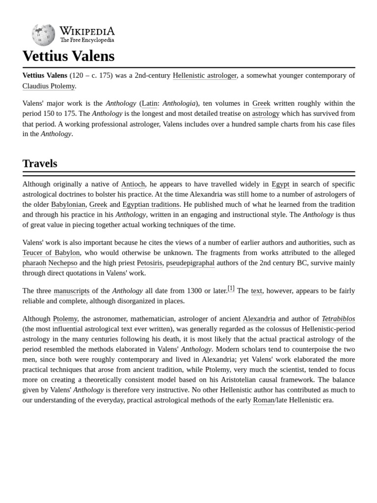 Vettius Valens - Wikipedia | PDF | New Age Practices | Hermeticism