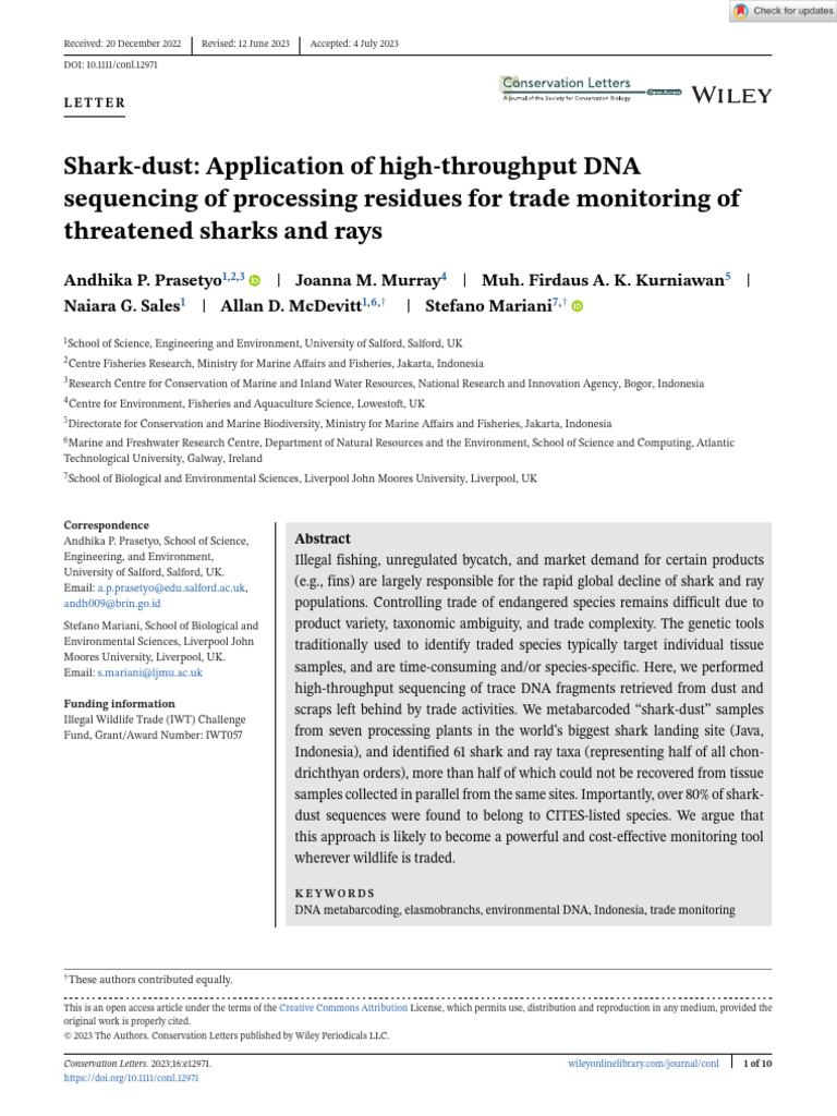 Conservation Letters - 2023 - Prasetyo - Shark Dust Application of High ...