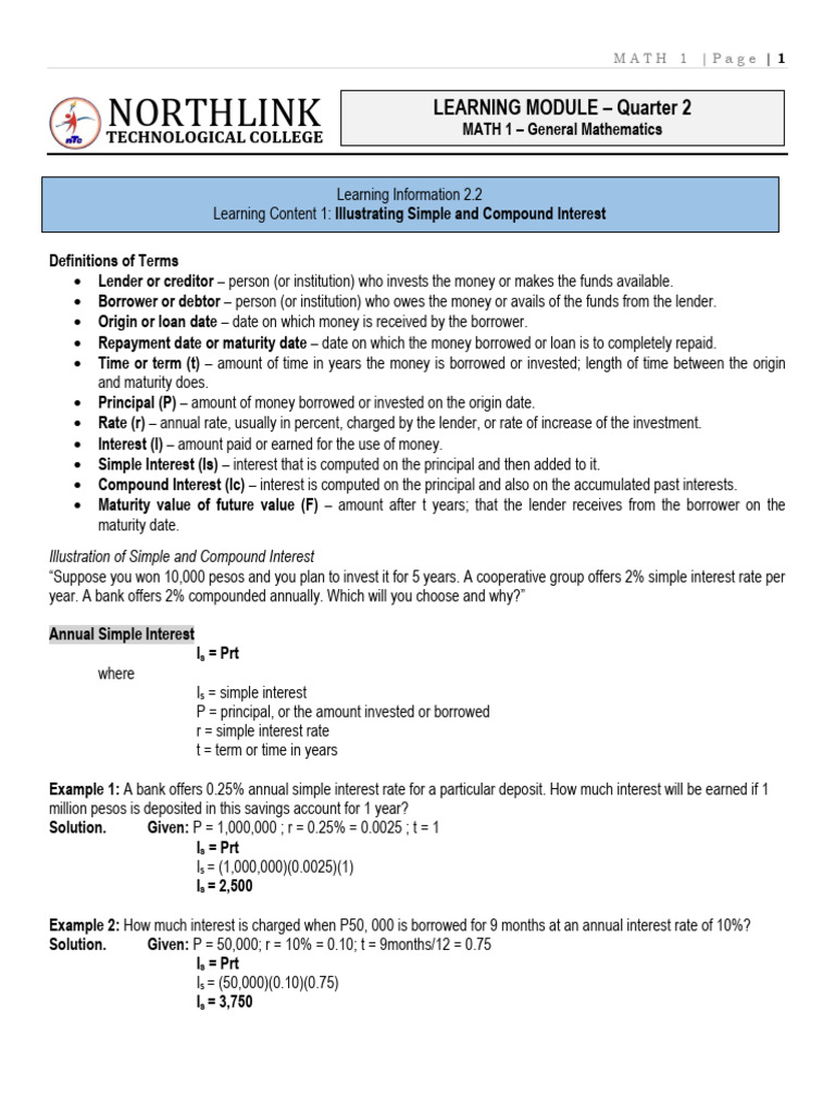 C.1 Learning Modules - Quarter 2 Learning Information and Course Activity | PDF | Interest | Debt