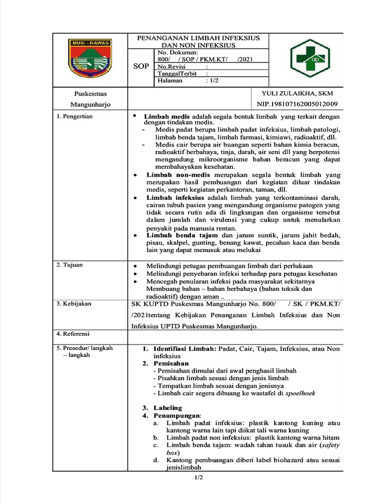 PDF Penangan Limbah Infeksius Dan Non Infeksius Compress | PDF