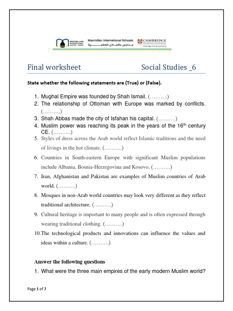 Grade 6 Social Studies Exam | PDF | Arab World | Arabs