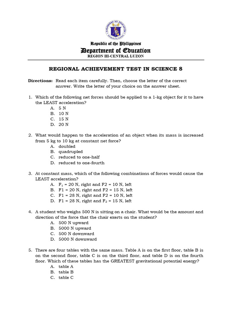 Regional Science Achievement Test 8 | PDF | Meiosis | Dominance (Genetics)