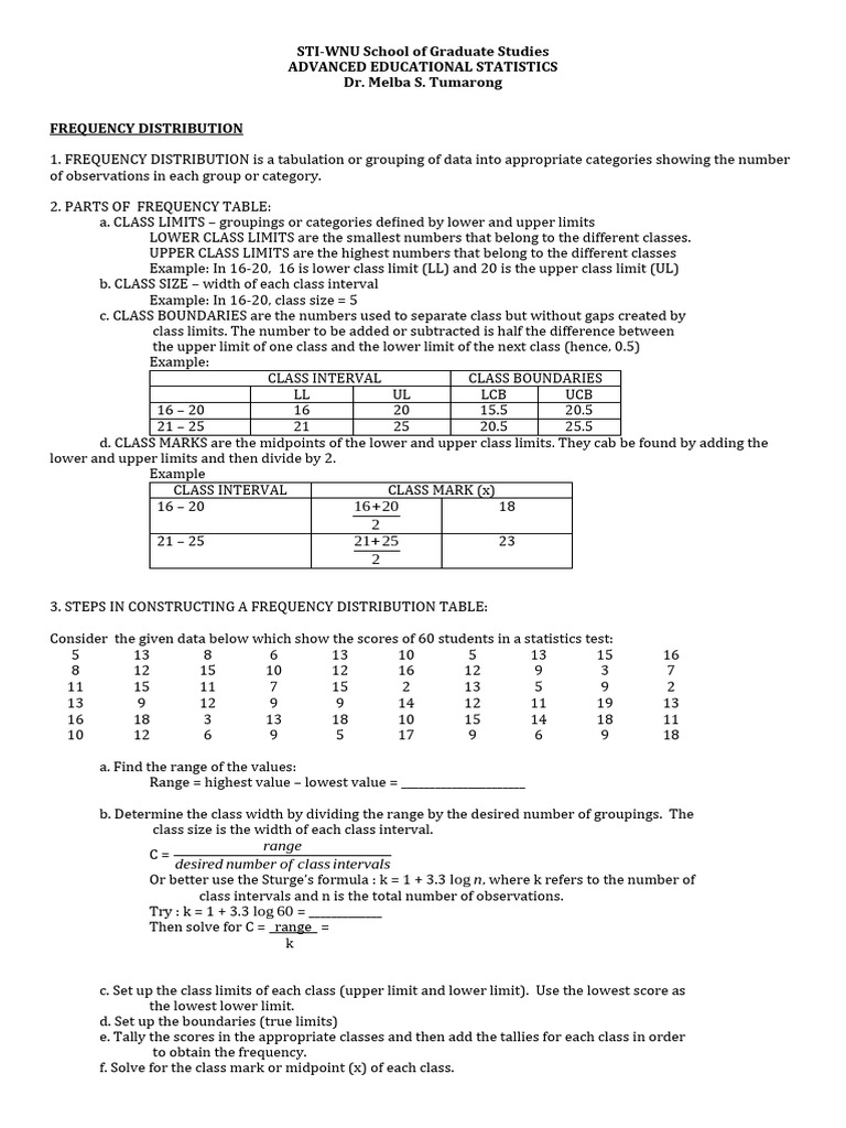 Handouts On Freq Distribution | PDF | Histogram