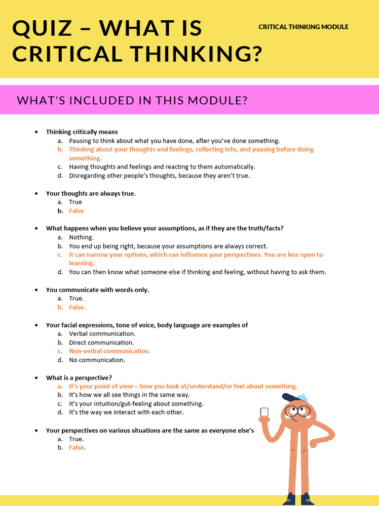 Quiz Critical Thinking High School With Answers | PDF | Thought | Feeling
