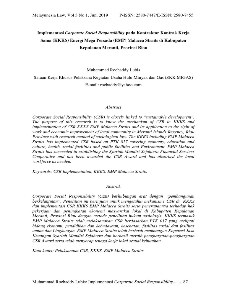 CSR pada KKKS EMP Malacca Straits Riau | PDF