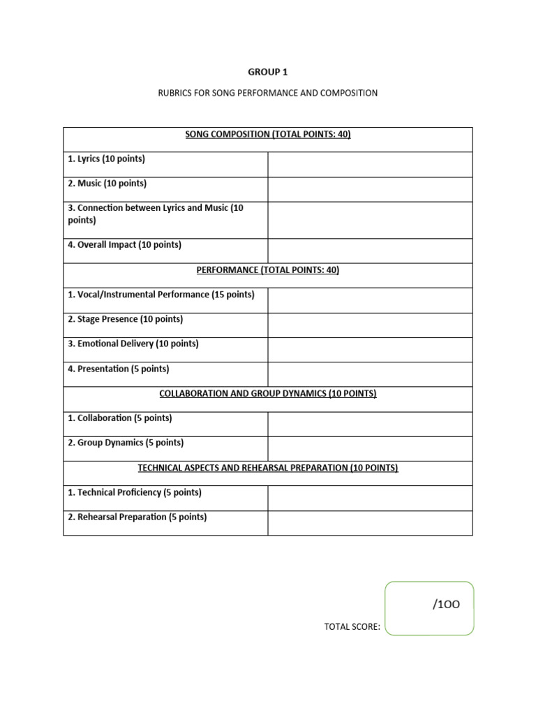 Song Performance and Composition Rubrics | PDF | Songs | Musicology