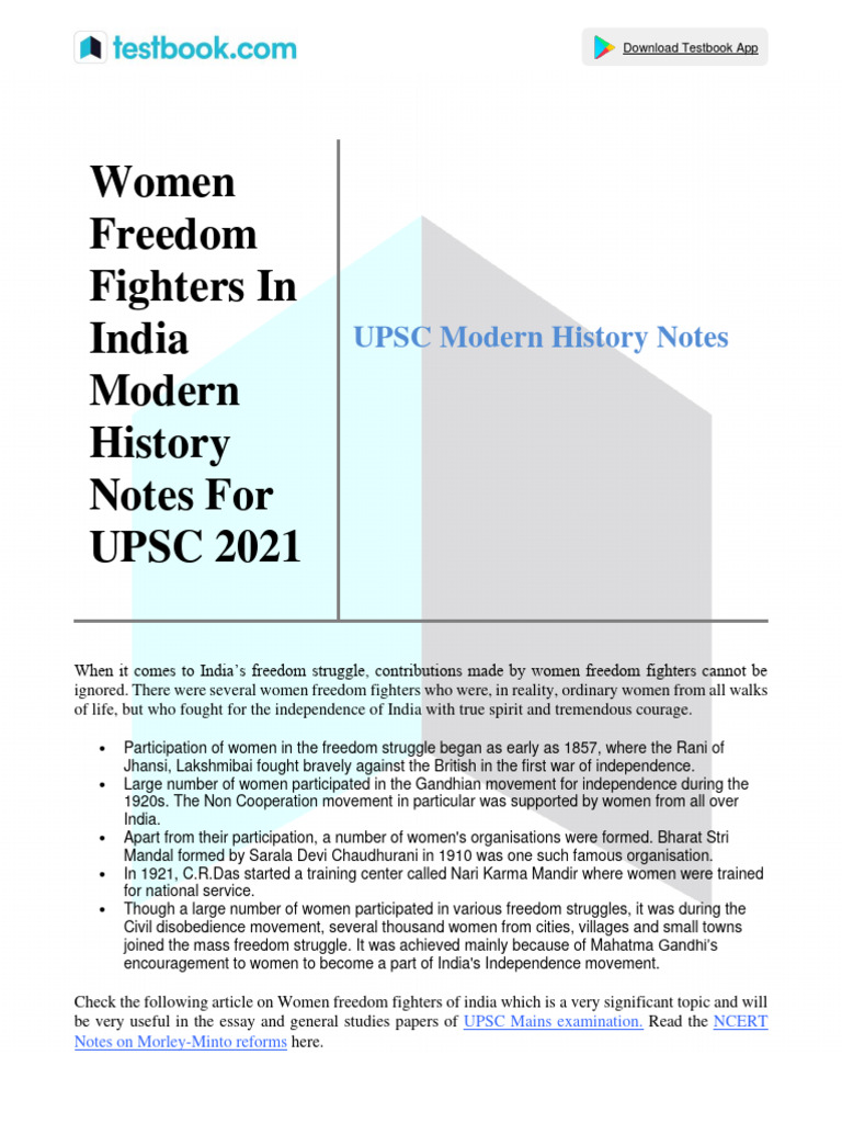 Women Freedom Fighters in India | PDF | Indian Independence Movement ...