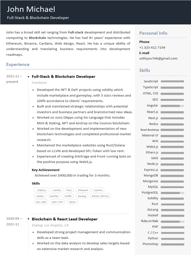 John Michael - Fullstack & Blockchain Developer | PDF | Application Software | Java Script
