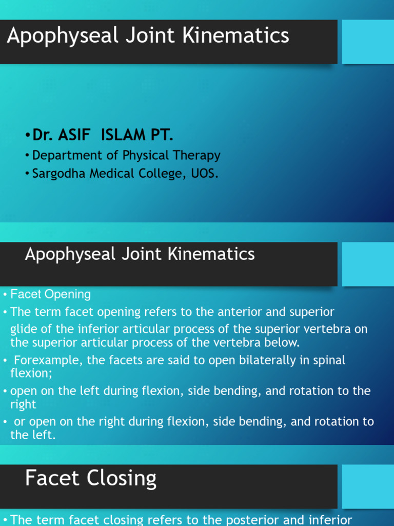 Apophyseal Joint Kinematics Lect 9 | PDF | Vertebral Column ...