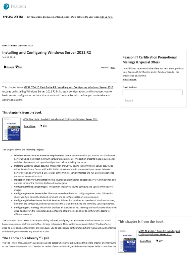 Installing and Configuring Windows Server 2012 R2 - Do I Know This Already - Quiz - Pearson IT ...