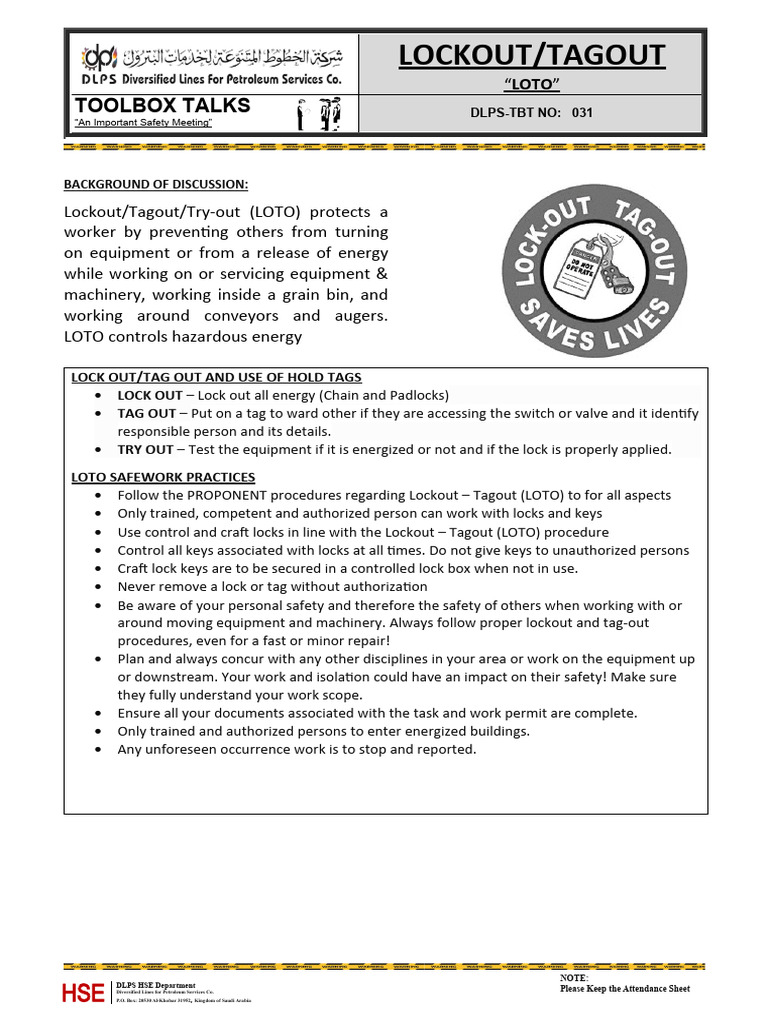031. LOTO-lockout-Tagout and Tryout | PDF | Safety | Occupational ...