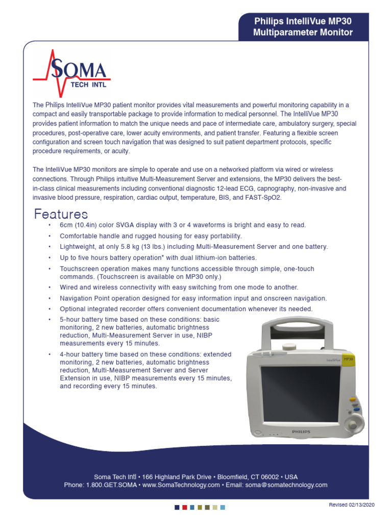 Philips Intellivue Mp30 Ecg and Multparameter Monitor | PDF | Monitoring (Medicine)
