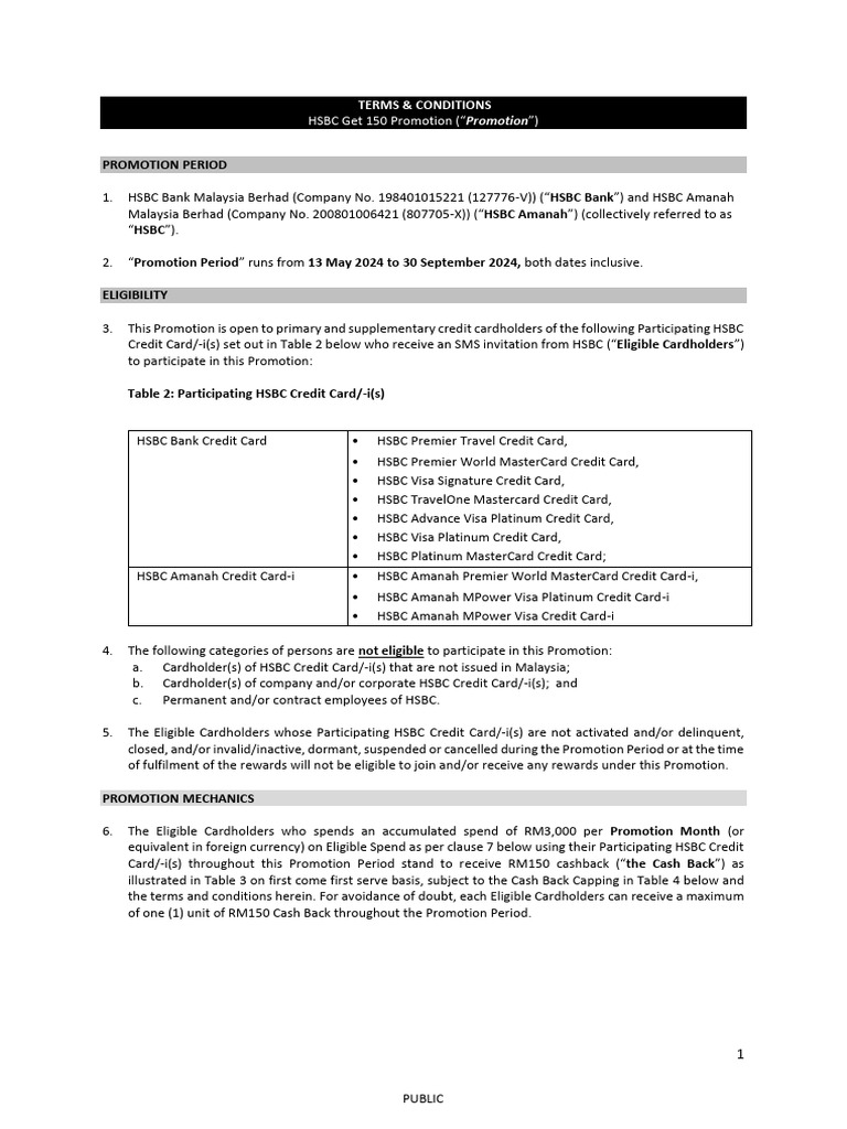 HSBC Get 150 Promotion TNC | PDF | Credit Card | Visa Inc.