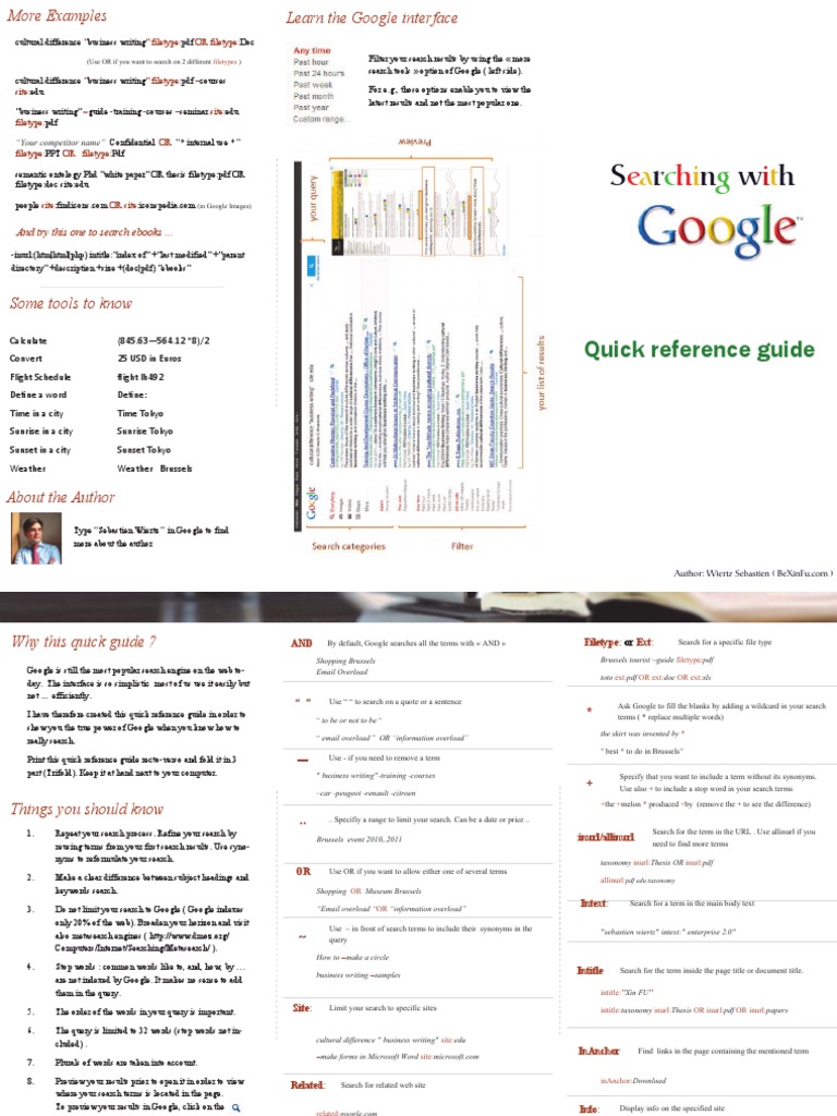 Searching With Google Quick Reference Guide | PDF | Web Search Engine ...