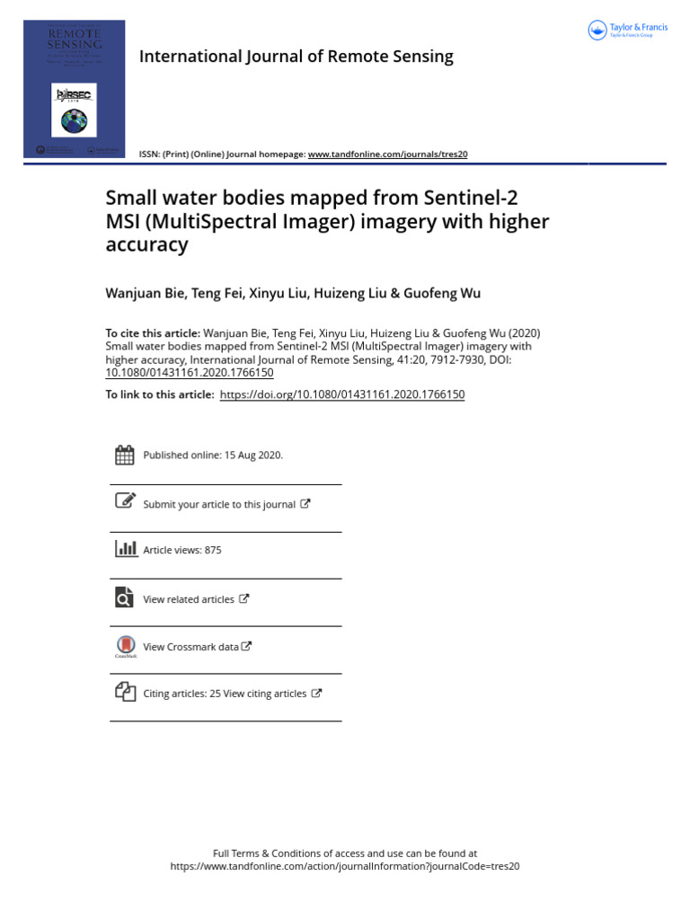 2020 Small Water Bodies Mapped From Sentinel-2 MSI MultiSpectral Imager ...