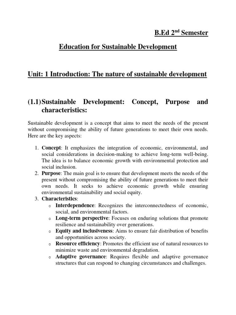B.ed 2 Sem (Education For Sustainable Development) - 1 | PDF ...