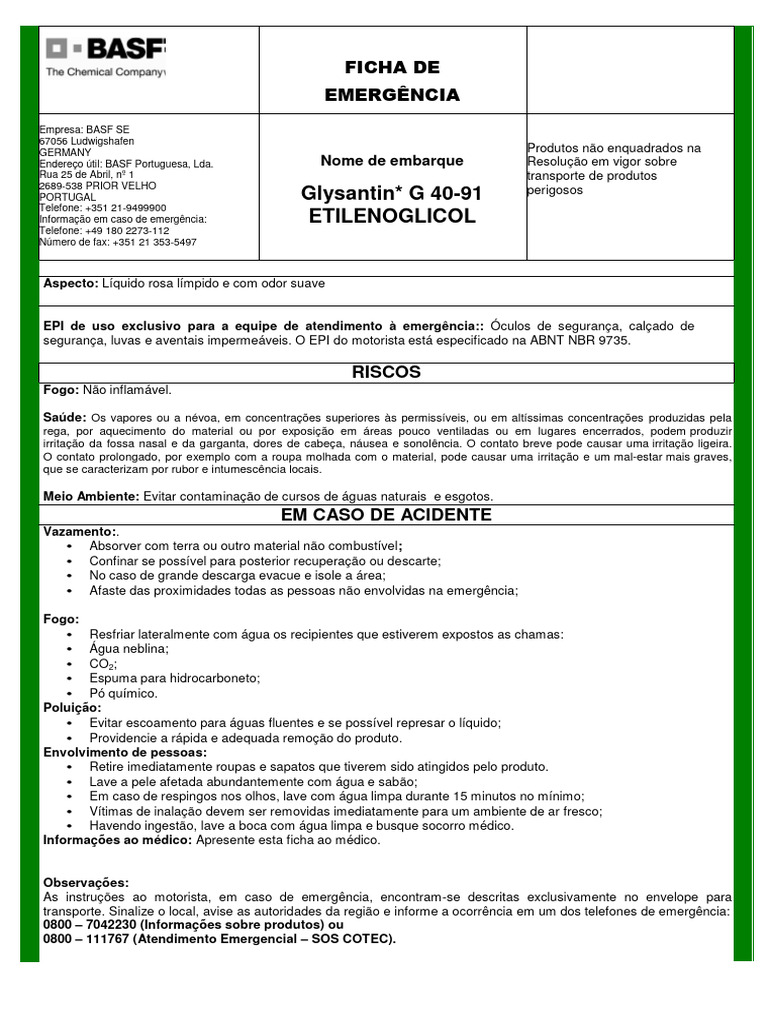 FICHA DE EMERGÊNCIA | PDF