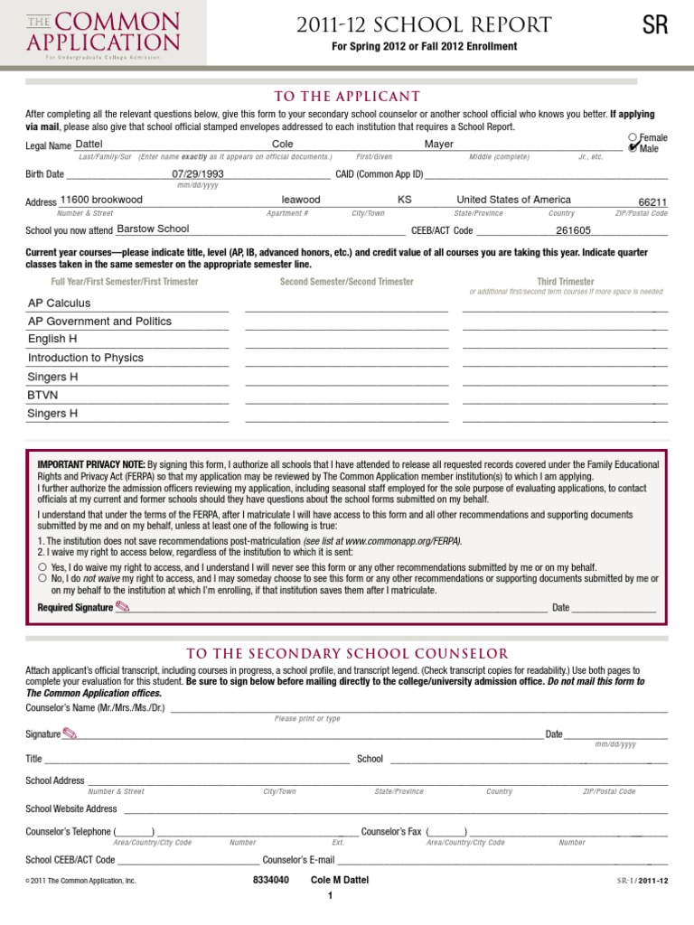 Common App Secondary School Report | PDF | Mail | University And ...