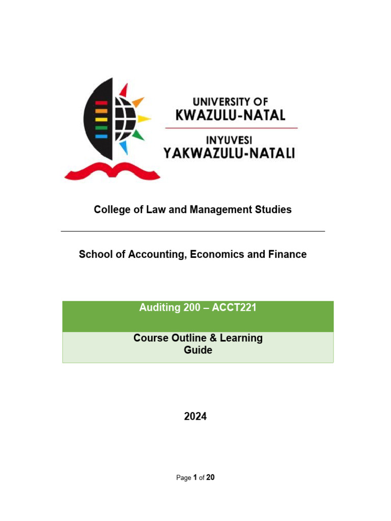 Auditing 200 (ACCT221) Course Guide - 2024 Final | PDF | Lecture | Audit