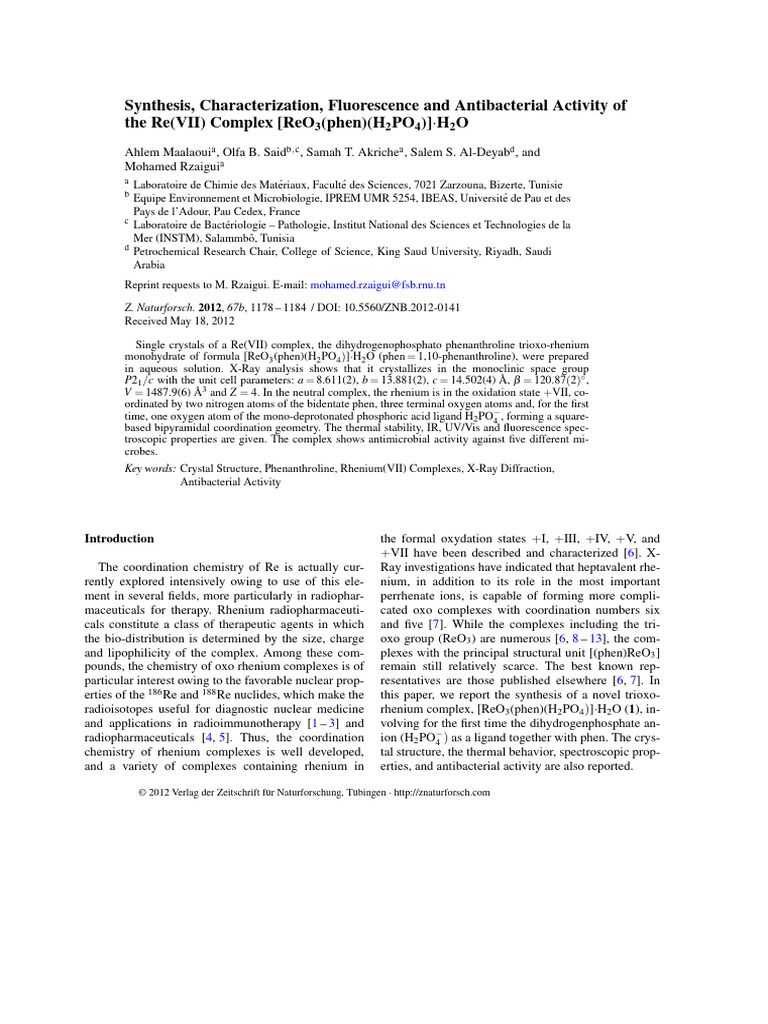 Rhenium Complex: Structure & Activity | PDF | Coordination Complex | Ligand
