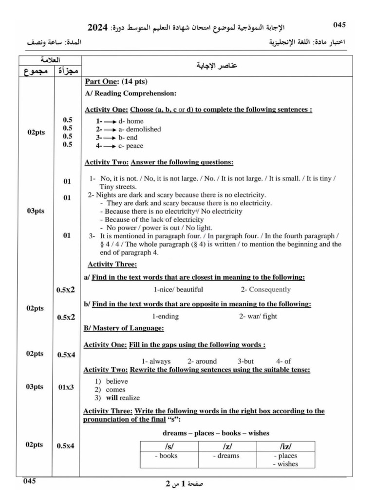 Correction Bem English 2024 | PDF