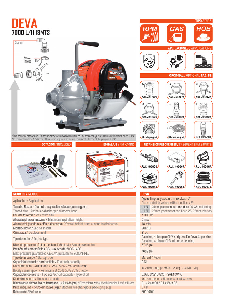 Motobomba Deva 4t 7000l H 25mm Genergy 1 | PDF | Ingeniería mecánica