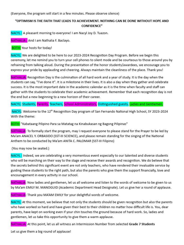 RECOGNITION SCRIPT (1) | PDF