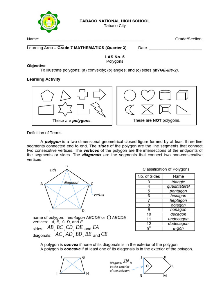 LAS 5 Math7 (Quarter3) | PDF | Polygon | Vertex (Geometry)