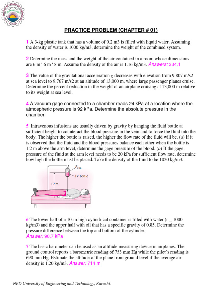 Practice Problem (Chap # 01) | PDF | Pressure | Pressure Measurement