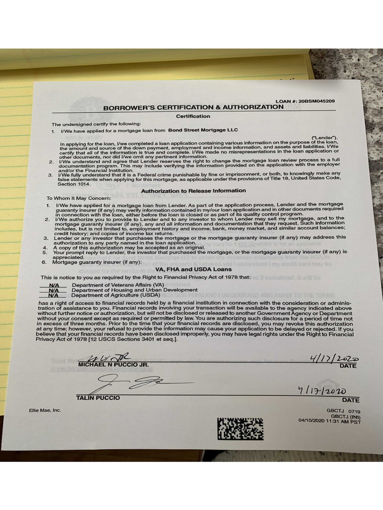 Borrower's Certification & Authorization | PDF