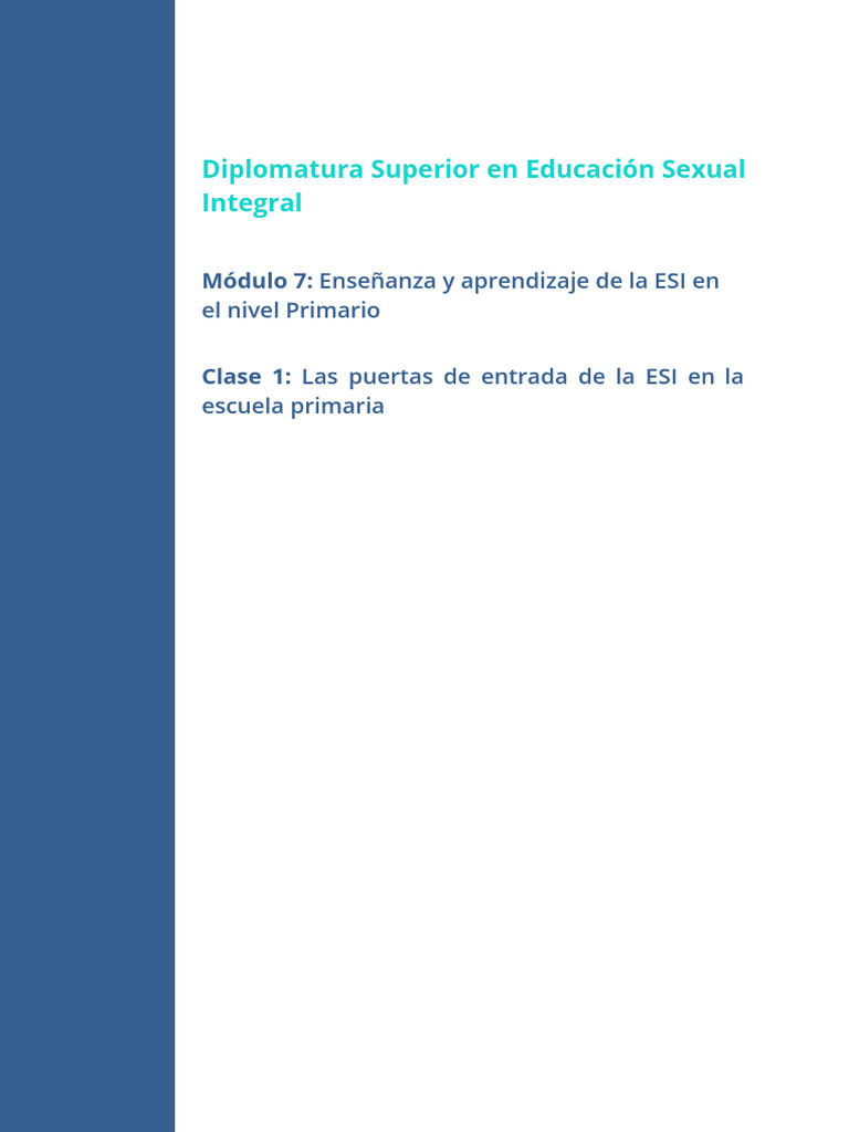 M7_C1_Las puertas de entrada de la ESI en la escuela primaria | PDF | Plan de estudios | Enseñando