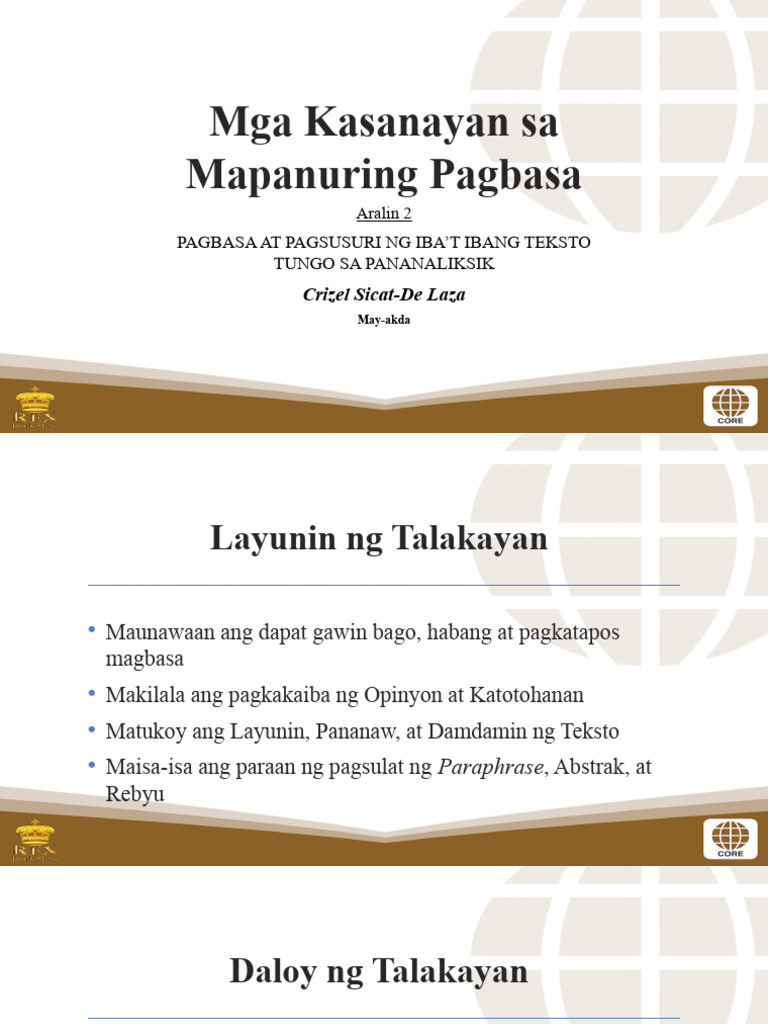 2 Mga Kasanayan Sa Mapanuring Pagbasa | PDF 2 Mga Kasanayan Sa Mapanuring Pagbasa | PDF