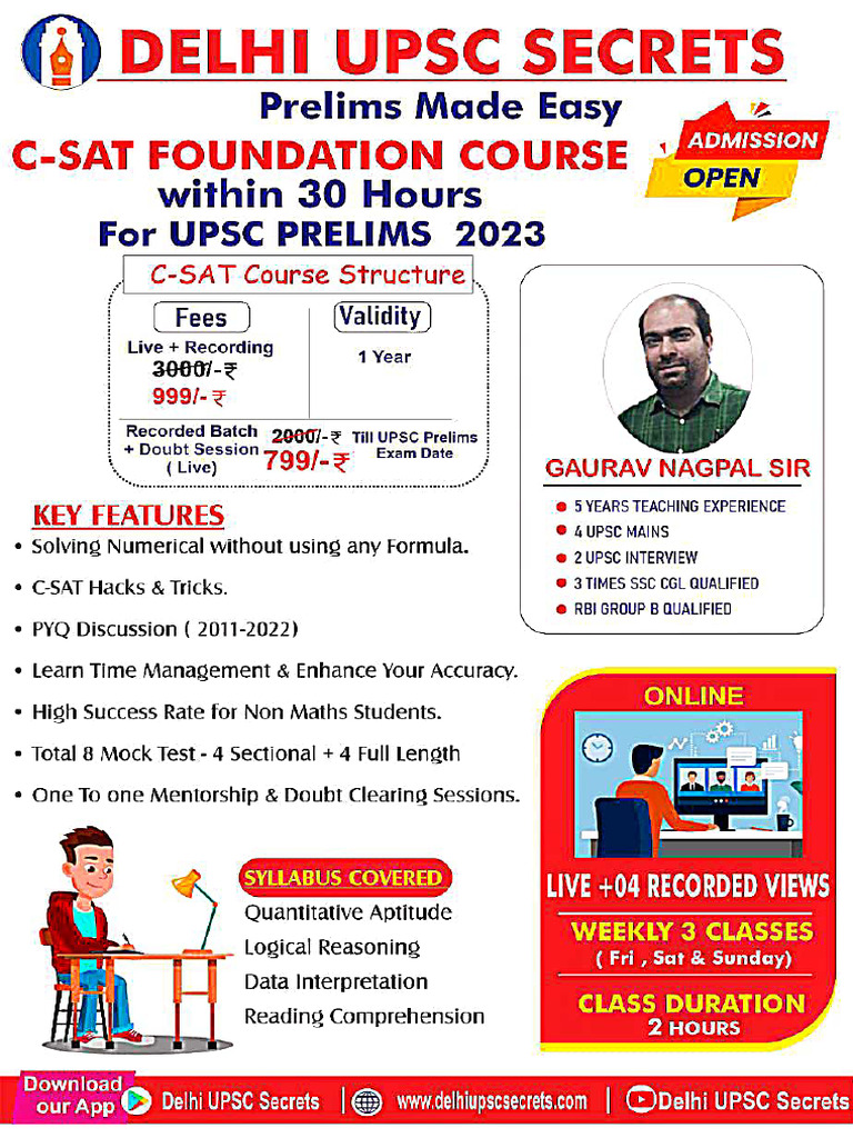 C SAT Foundation Batch Notes With Hacks & Tricks Comprehension | PDF