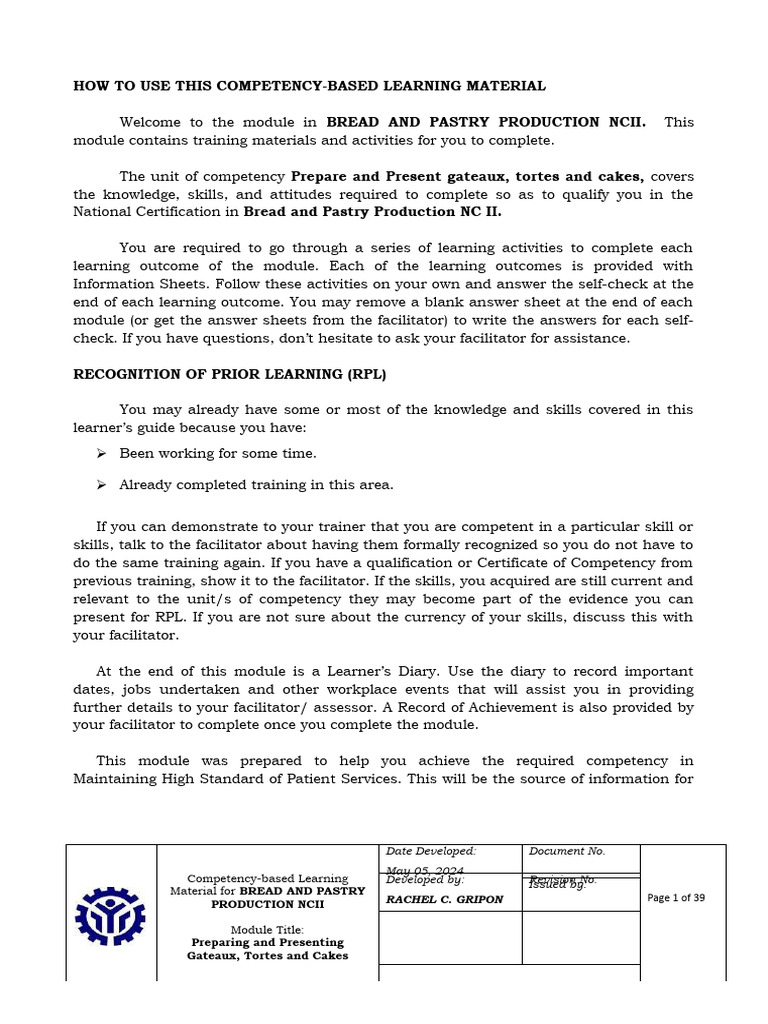 TM1 - CBLM - Gripon (Repaired) | PDF | Cakes | Baking