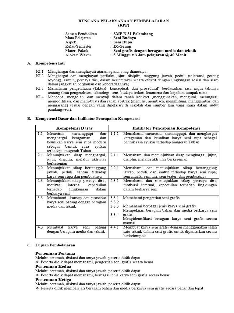 RPP Seni Budaya K9 K13 Seni Rupa | PDF