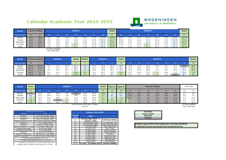 Calendar WUR AY 2024-2025 (1) | PDF | Religious Holidays ...