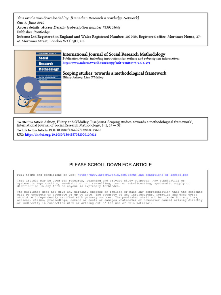 Arskey - Scoping Studies | PDF | Systematic Review | Science