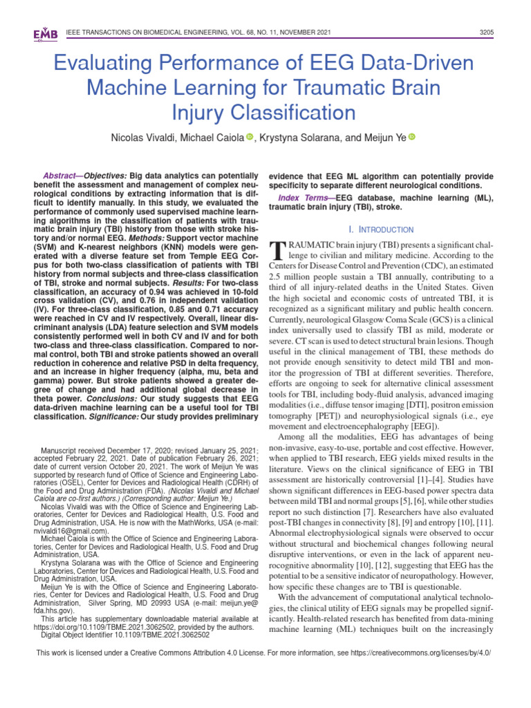 Evaluating Performance of EEG Data-Driven Machine Learning For Traumatic Brain Injury ...