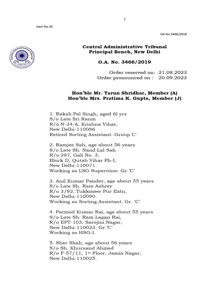 CAT Principal Bench - RTP Judgment | PDF | Judgment (Law) | Certiorari