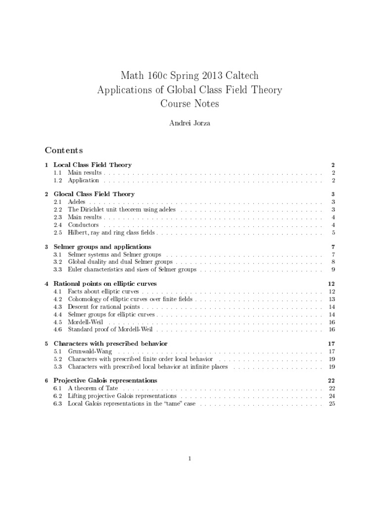 Andrei Jorza - Math 160c Spring 2013 Caltech - Applications of Global Class Field Theory (2013 ...