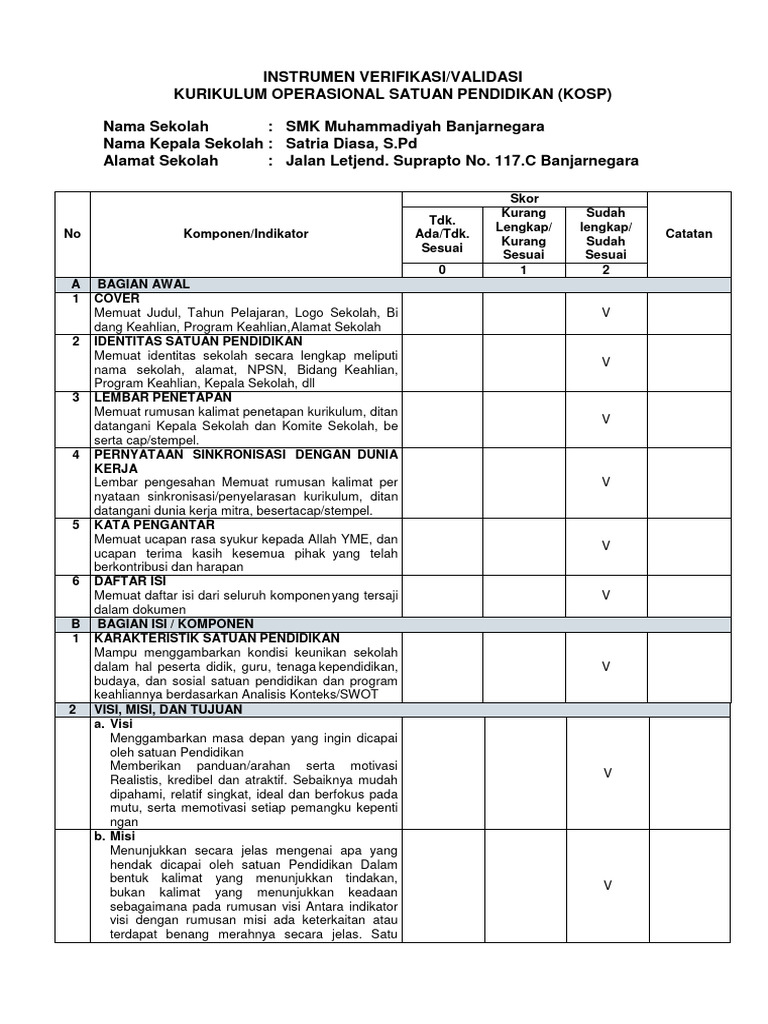 01 Instrumen Verifikasi Kosp | PDF