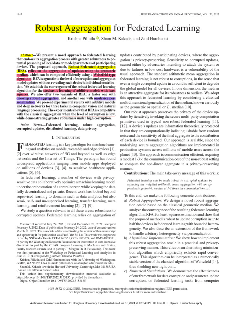 Robust_Aggregation_for_Federated_Learning | PDF | Robust Statistics | Computer Network