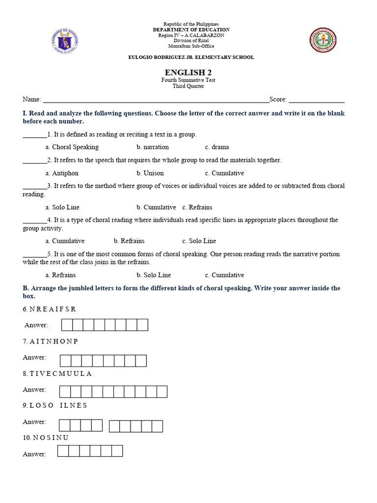 Eng 2-Q3-ST4 | PDF | Cognition | Learning
