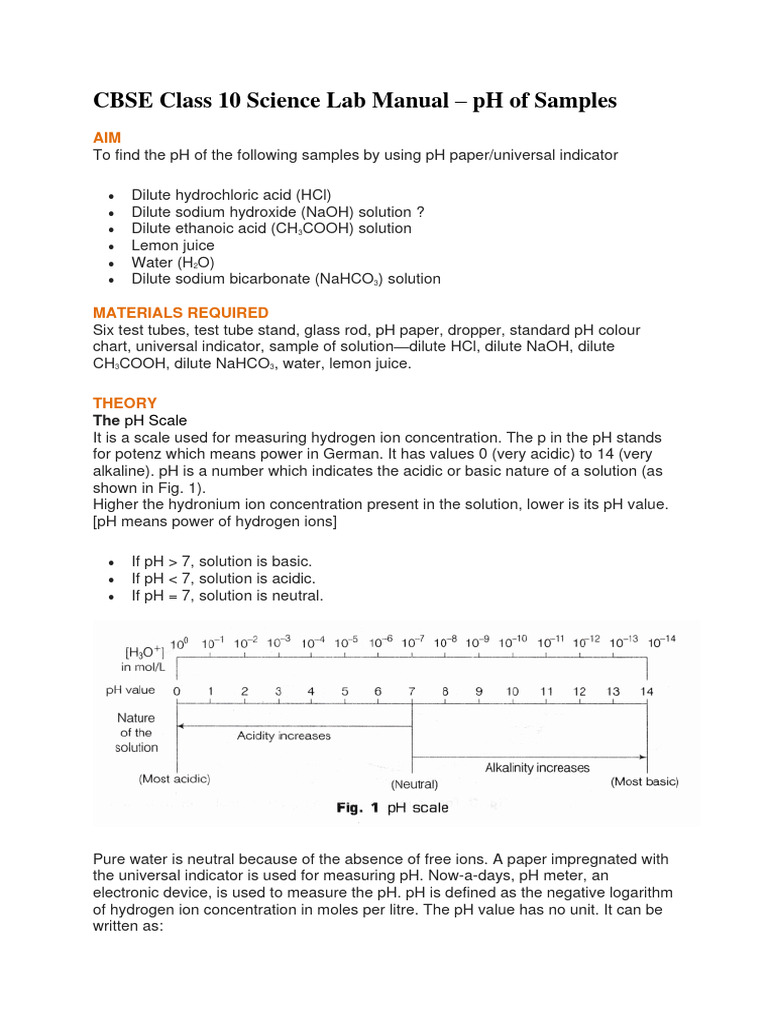 CBSE Class 10 Science Lab Manual - PH of Samples | PDF | Ph | Acid