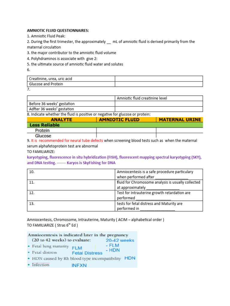 Amniotic Fluid Analysis Guide | PDF | Clinical Medicine | Medical ...