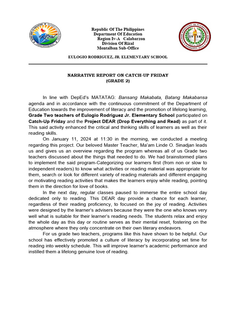 01 12 - Narrative Catch Up Fridays Grade 2 | PDF | Literacy | Learning