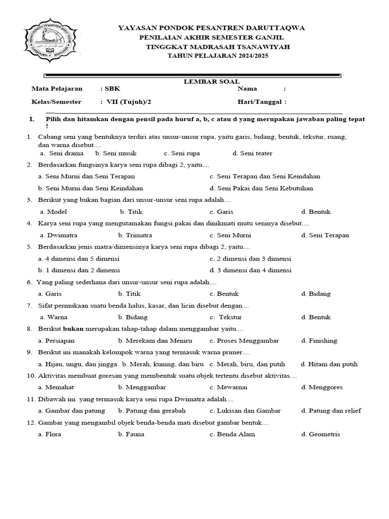 Soal SBK Kelas 7 Terbaru | PDF | Seni