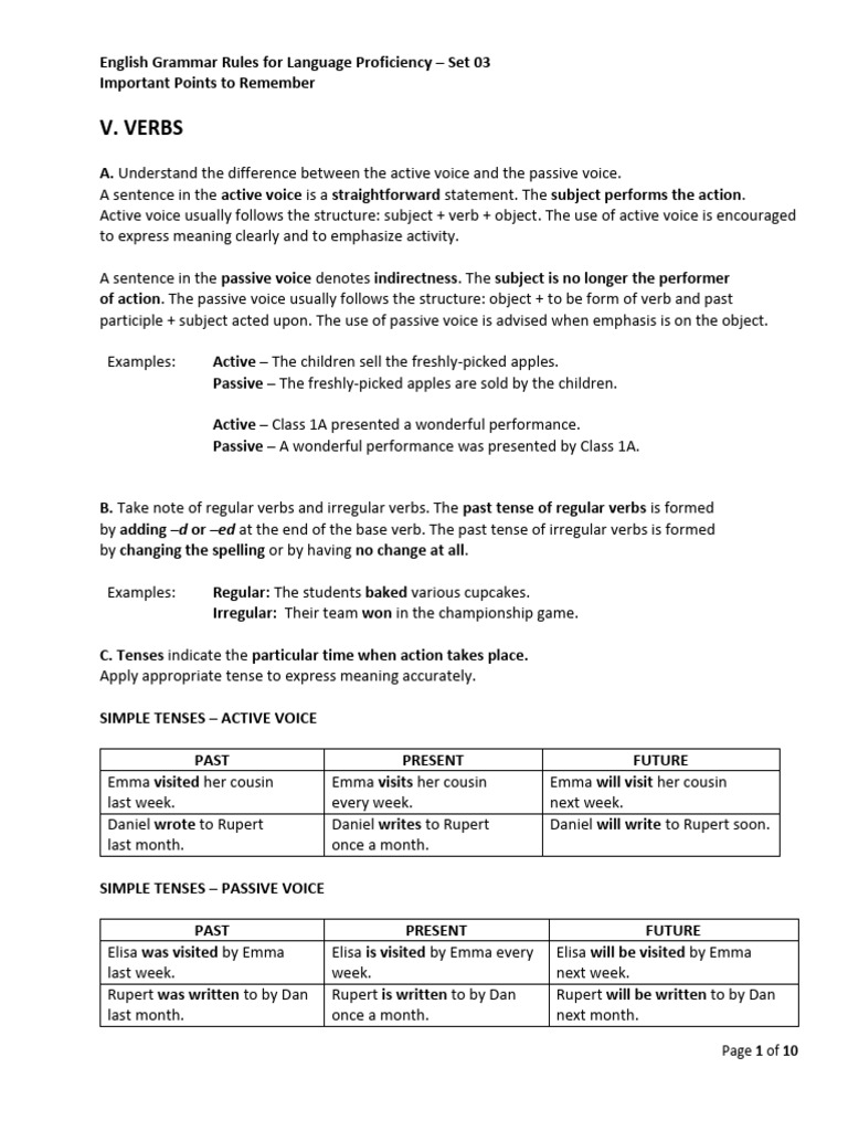 Additional Handout - Verbs | PDF | Grammatical Tense | Verb